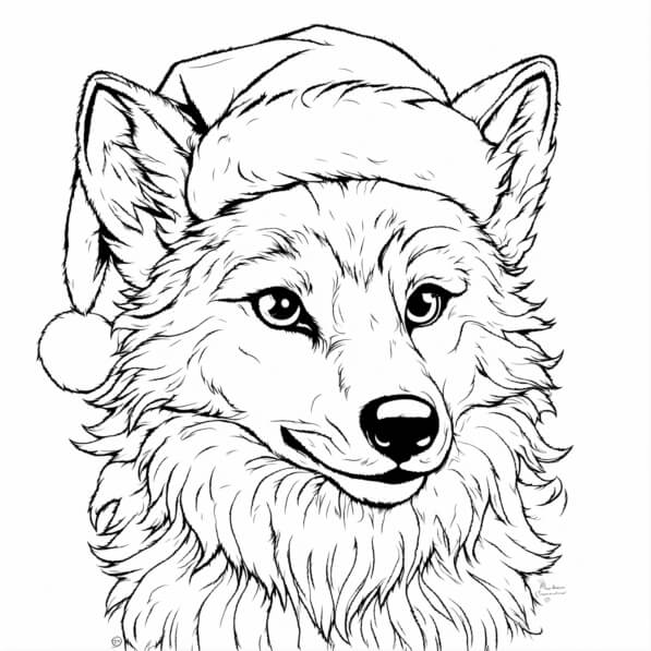 Descarga Lobo con gorro de Santa Páginas para colorear En Línea ...