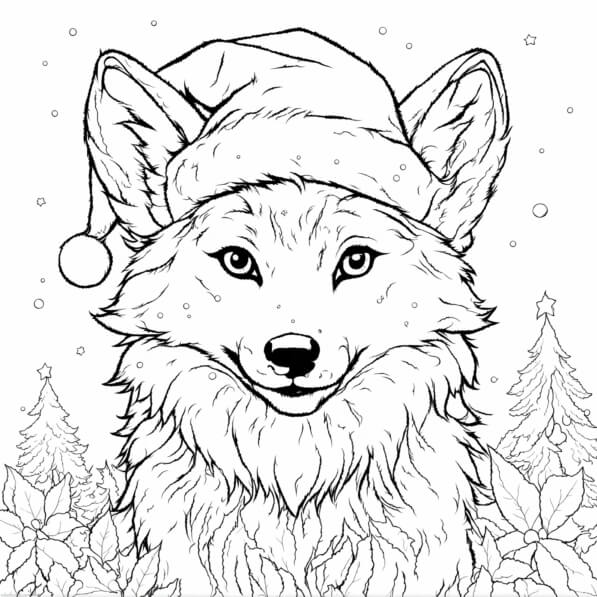 Download Festive Fox with Santa Hat Coloring pages Online - Creative ...