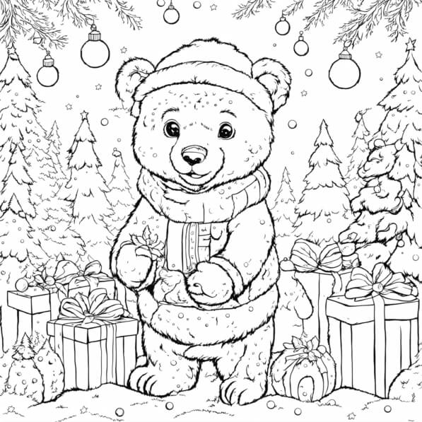 Download Cute Christmas Bear Coloring Page Coloring pages Online ...