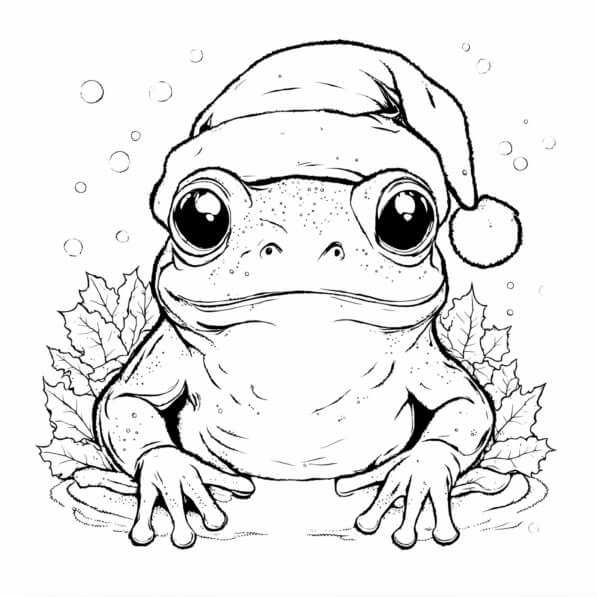Download Frog in a Santa Hat Coloring pages Online - Creative Fabrica