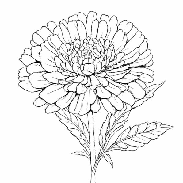 Download Line Drawing of a Marigold Flower Coloring pages Online ...