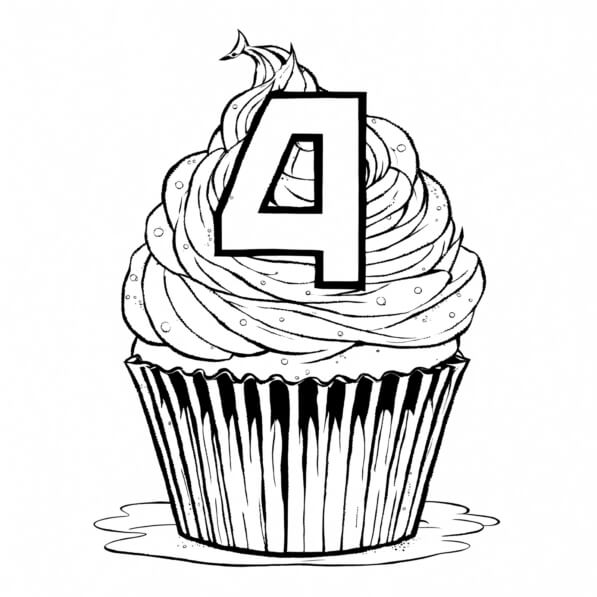 Download Cupcake with Number 4 for Birthday Celebration Coloring pages ...