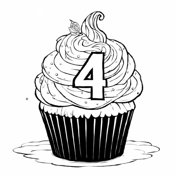 Download Decorative Cupcake with Number 4 Coloring pages Online ...