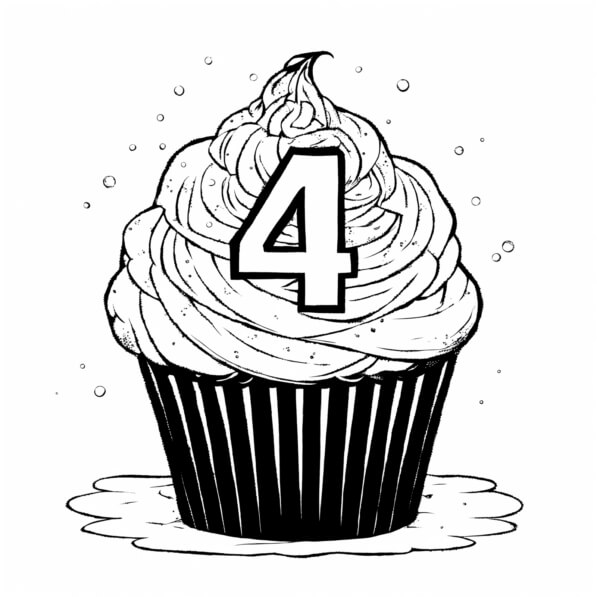 Download Cupcake with Number 4 Coloring pages Online - Creative Fabrica