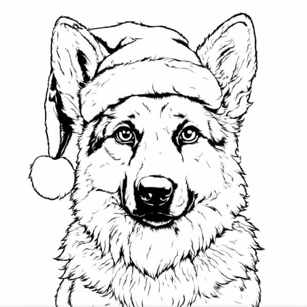 Download Wolf in Christmas Hat Coloring pages Online - Creative Fabrica