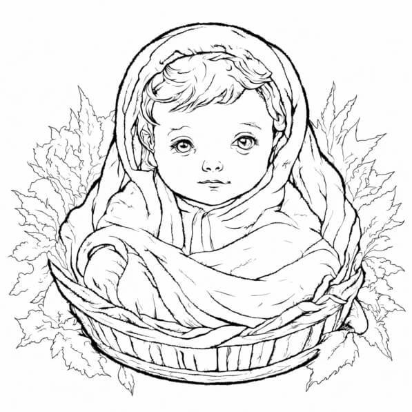 Download Illustration of a Serene Baby in a Basket Coloring pages ...