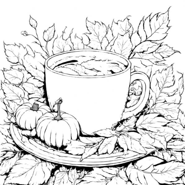 Download Cozy Autumn Beverage with Leaves and Pumpkins Coloring pages ...