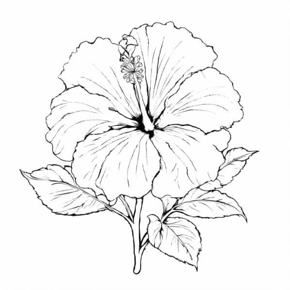 Download Outline Drawing of a Hibiscus Flower Coloring pages Online ...