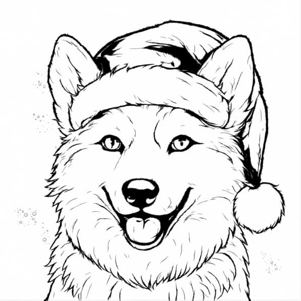 Download Cheerful Wolf in Santa Hat Coloring pages Online - Creative ...