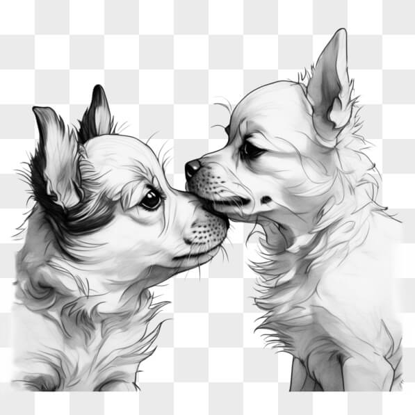 Download Two Dogs Touching Noses in Black and White Sketches Online ...