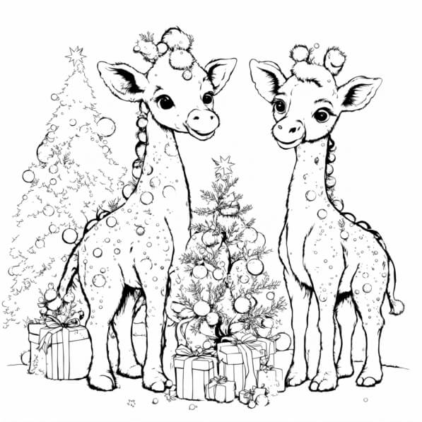 Download Festive Giraffes by Christmas Tree Coloring pages Online ...