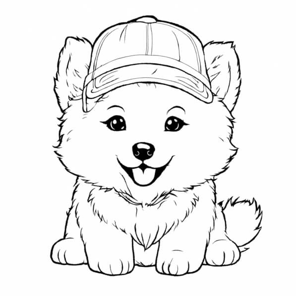 Download Adorable cartoon puppy wearing a cap Coloring pages Online ...