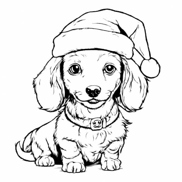 Download Dachshund Dog in Santa Hat Coloring pages Online - Creative ...