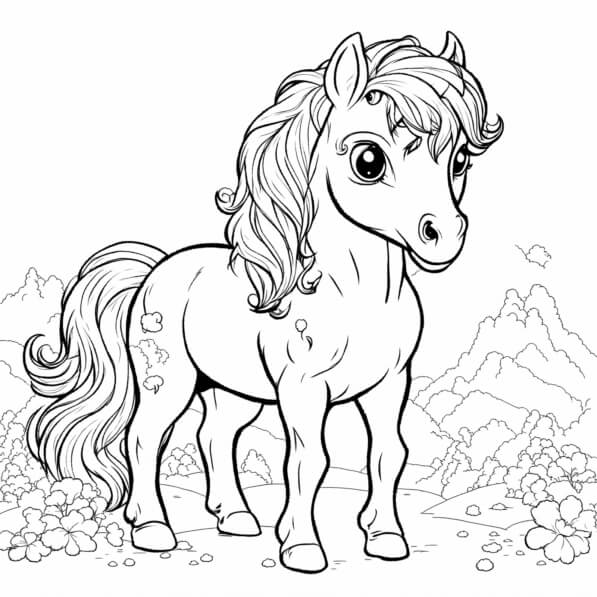 Download Cute Pony in a Scenic Landscape Coloring pages Online ...