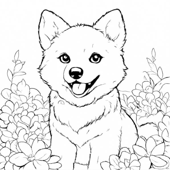 Download Cheerful Dog Surrounded by Flowers Coloring pages Online ...