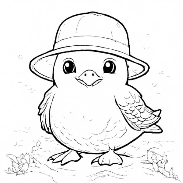Download Cartoon Bird with Hat Coloring pages Online - Creative Fabrica