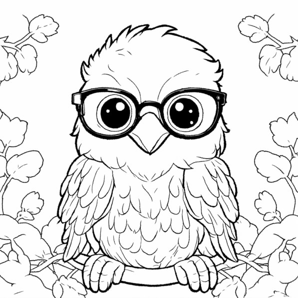 Download Cartoon Owl with Glasses Coloring pages Online - Creative Fabrica