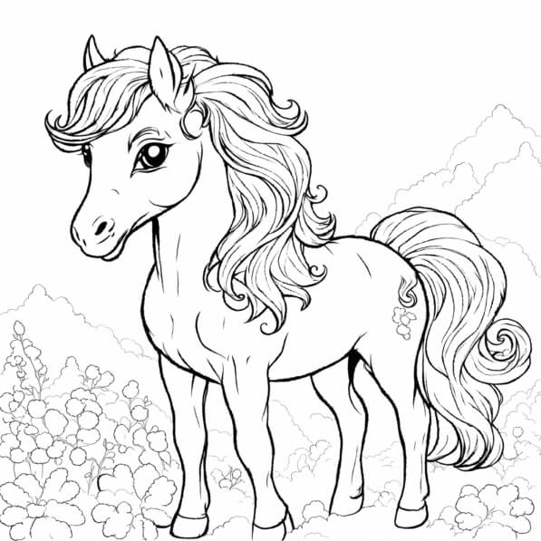 Download Cartoon Pony in a Fantasy Landscape Coloring pages Online ...