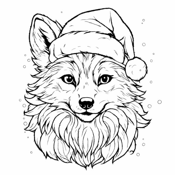 Download Wolf in Christmas Hat Coloring pages Online - Creative Fabrica