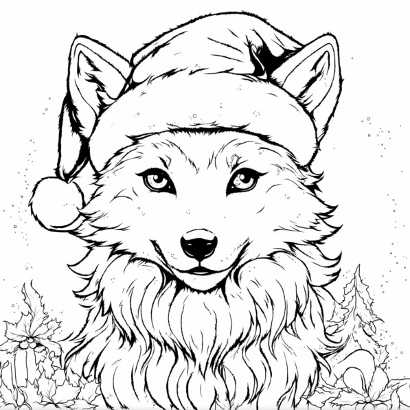 Descarga Ilustración de lobo con gorro de Santa Páginas para colorear ...