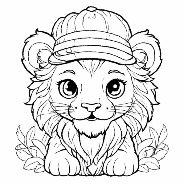 Download Adorable Lion Cub with Hat Coloring pages Online - Creative ...
