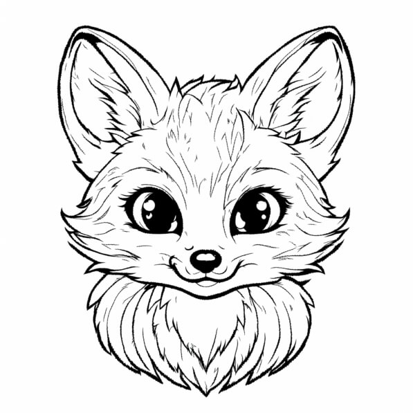Download Cute Illustrated Fox Face Coloring pages Online - Creative Fabrica