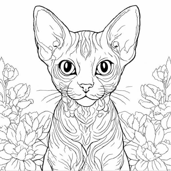 Download Intricate Line Art of a Cat with Floral Elements Coloring ...