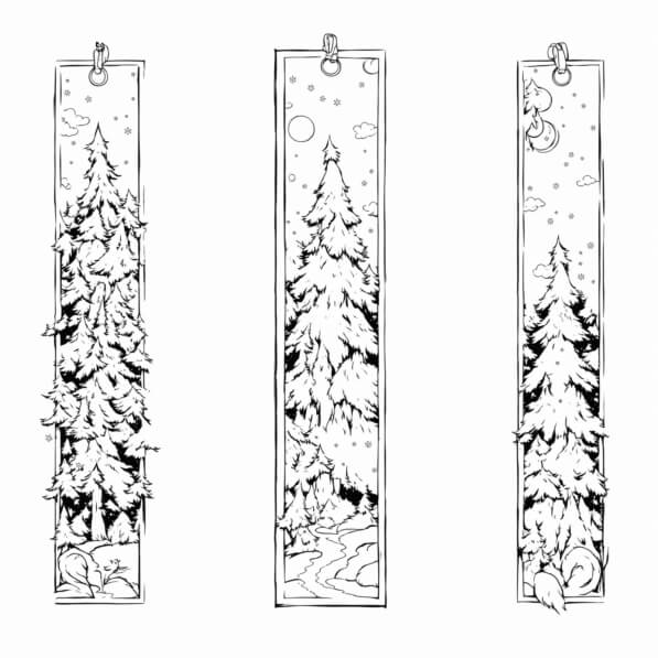 Descarga Ilustraciones de marcadores de invierno con pinos Páginas para ...