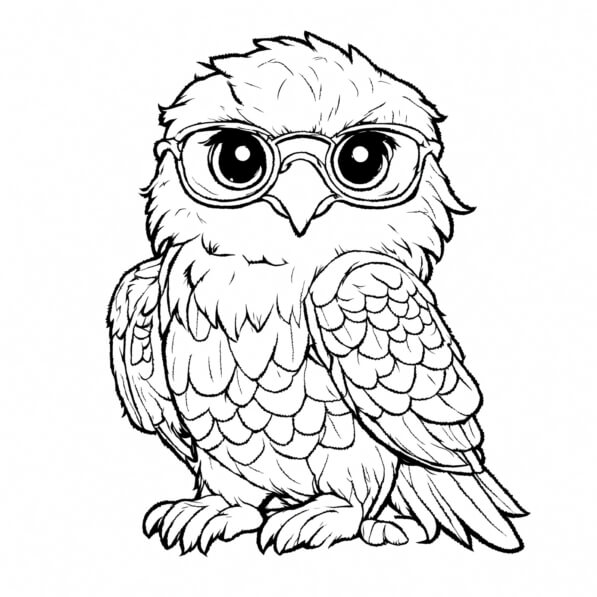 Download Cartoon Uil met Bril Kleurplaten online op Creative Fabrica