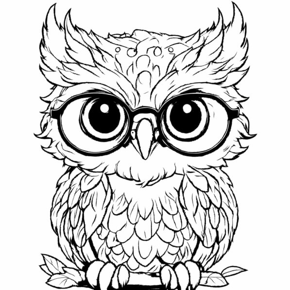 Download Cartoon Owl with Glasses Coloring pages Online - Creative Fabrica