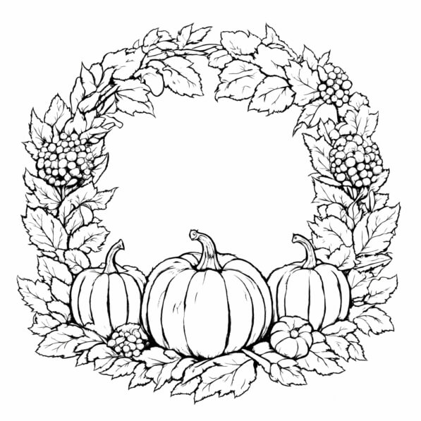Download Autumn Wreath with Pumpkins and Berries Coloring pages Online ...