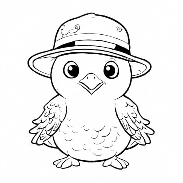 Download Cute Cartoon Bird with Hat Coloring pages Online - Creative ...