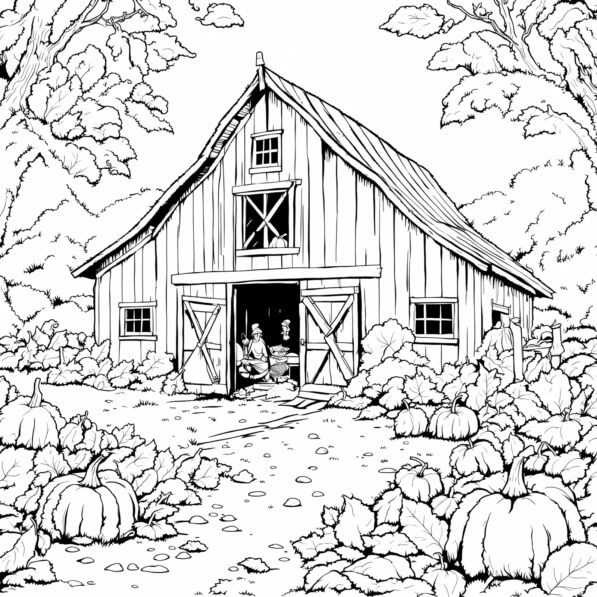 Download Rustic Barn with Pumpkin Patch Coloring pages Online ...
