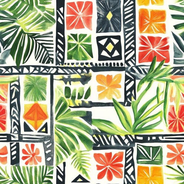Download Tropical Pattern with Geometric Shapes and Floral Elements ...