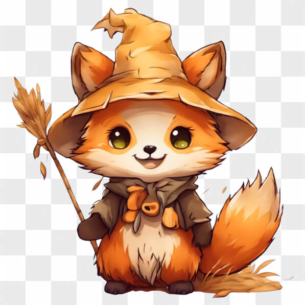 Download Kawaii Fox Scarecrow with Straw Kawaii Online - Creative Fabrica