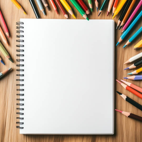 Download Blank Notebook Surrounded by Colorful Pencils Mockups Online ...