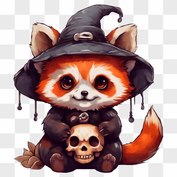 Download Kawaii Red Panda Witch with Skull Kawaii Online - Creative Fabrica