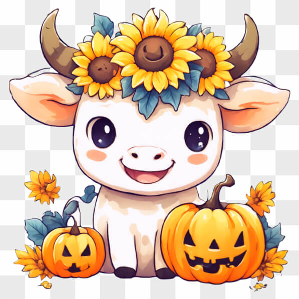 Download Kawaii Cow with Pumpkins and Sunflowers Kawaii Online ...