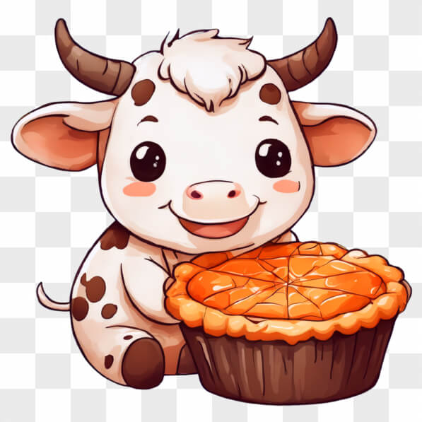 Download Kawaii Cartoon Cow with Pie Kawaii Online - Creative Fabrica