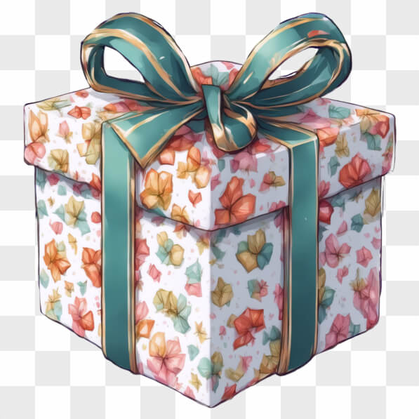 Download Decorative Gift Box with Colorful Leaves and Teal Ribbon ...
