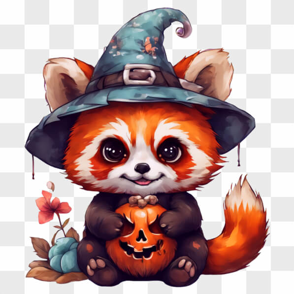 Download Kawaii Red Panda Wizard Holding Pumpkin Kawaii Online ...