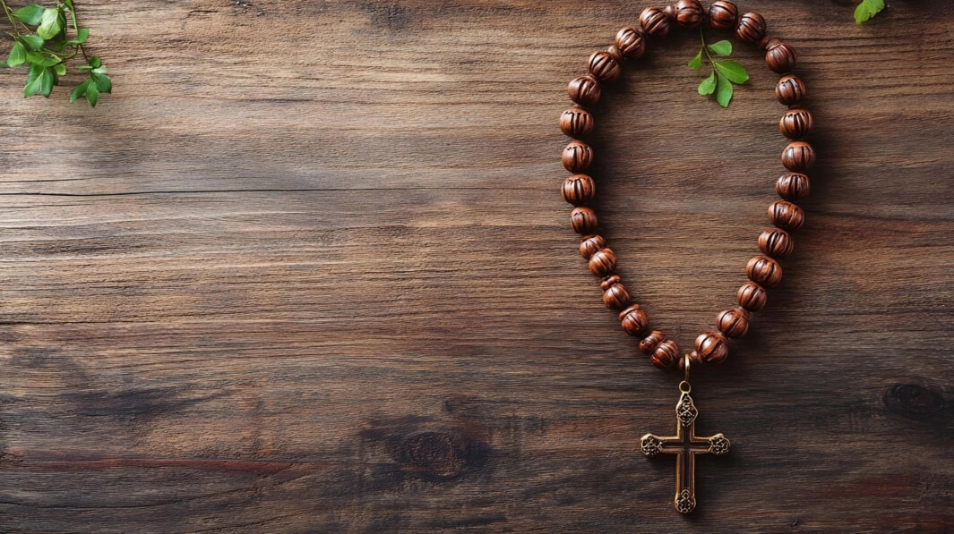 Download Wooden Rosary with Cross on Rustic Table Backgrounds Online ...