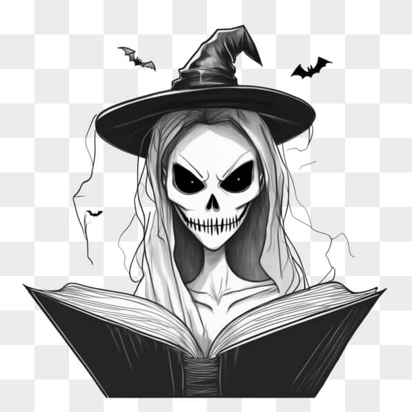 Download Skeleton Witch Reading a Book Sketches Online - Creative Fabrica