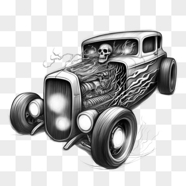 Download Vintage Hot Rod with Skull and Flames Sketches Online ...