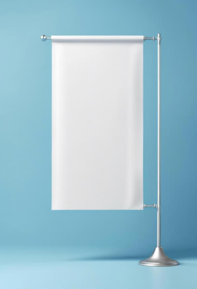 Download Blank White Banner on Silver Pole with Blue Background Mockups ...
