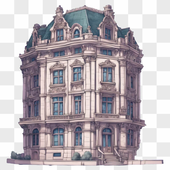 Download Ornate Building with Green Roof Cartoons Online - Creative Fabrica