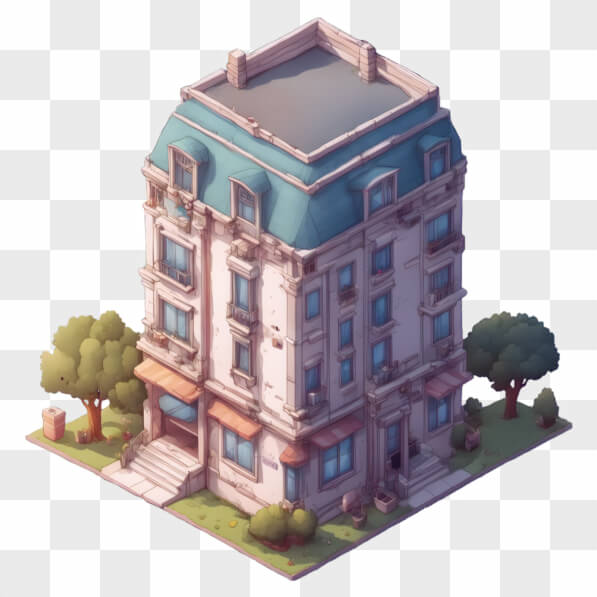 Download Charming Urban Building with Turquoise Roof Cartoons Online ...