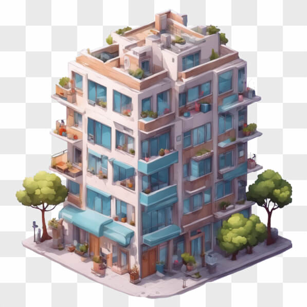 Download Modern Building with Greenery Cartoons Online - Creative Fabrica