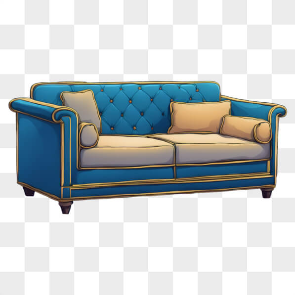 Download Stylish Blue Couch with Gold Accents Cartoons Online ...