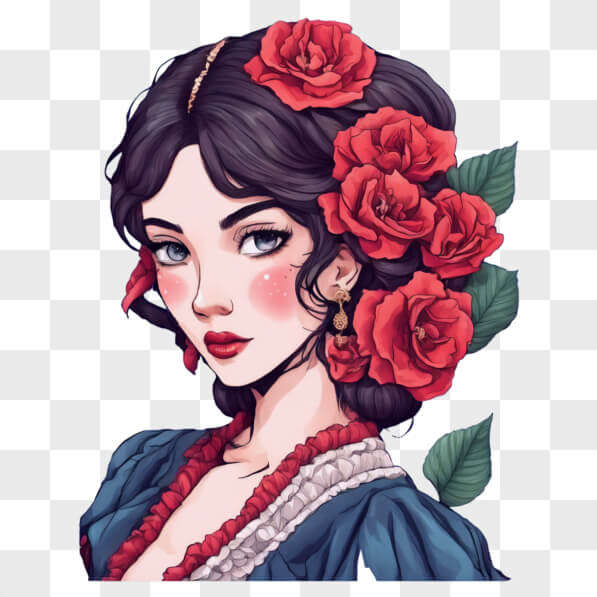 Descarga Retrato estilizado de una mujer con rosas Cartoons En Línea - Creative Fabrica